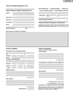 Fillable Online cecartslink ArtsLink Projects Application Form Fax ...