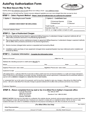 Fillable Online AutoPay Authorization Form - Allied Fire Security Fax Email Print - pdfFiller