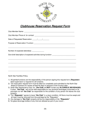 Fillable Online northstarsportsmansclub Clubhouse Reservation Request ...