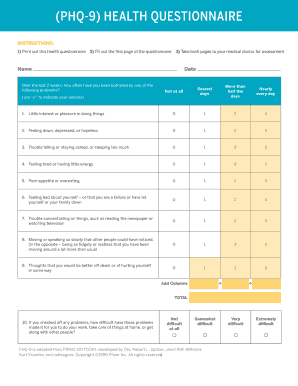 Fillable Online (PHQ-9) HEALTH QUESTIONNAIRE Fax Email Print - pdfFiller