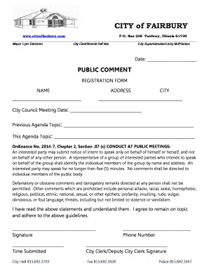 Fillable Online PUBLIC COMMENT REGISTRATION FORM Fax Email Print ...