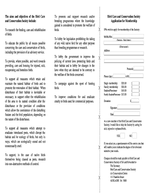 Fillable Online birdcare asn Membership form - Bird Care & Conservation ...