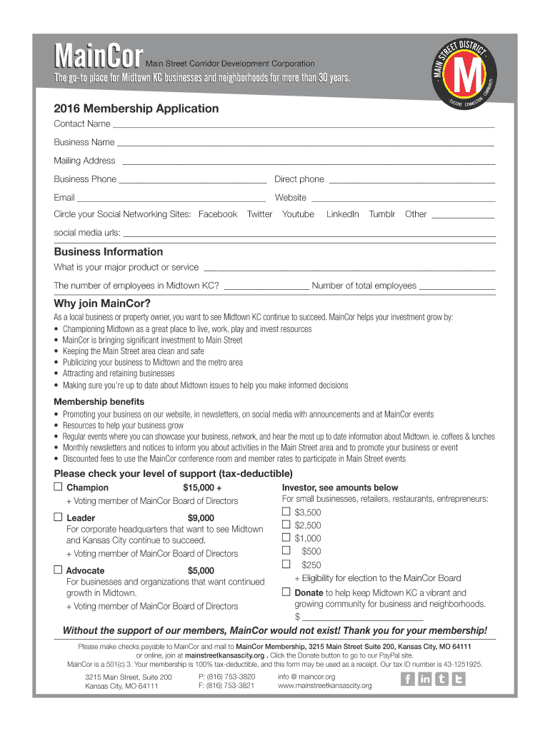 Fillable Online mainstreetkansascity Download the Membership Application - MainCor ...
