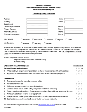 Fillable Online ehs ku Laboratory Safety Audit - Environment, Health ...