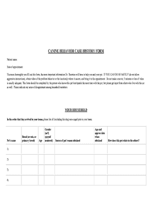 Fillable Online Canine Behavior History Form PDF Fax Email Print ...