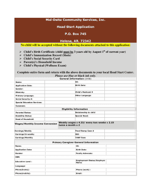 Fillable Online Mid-Delta Community Services, Inc - Head Start Forms ...
