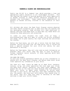 Fillable Online Parents's rights and responsibilities - Head Start ...