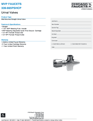 Fillable Online MVP FAUCETS 339-665PSHCP Urinal Valves - Kully Supply ...