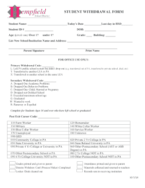 Fillable Online STUDENT WITHDRAWAL FORM - Schoolwires Fax Email Print ...