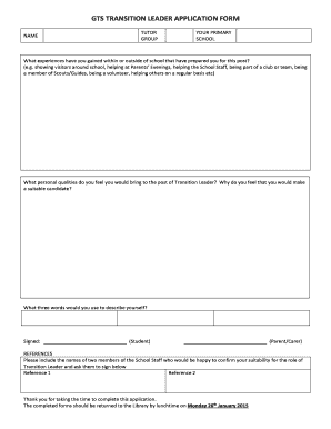 Fillable Online GTS TRANSITION LEADER APPLICATION FORM Fax Email Print ...