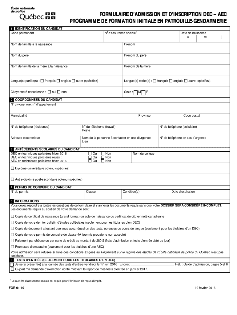 Remplissable En Ligne enpq qc Formulaire d'admission et d'inscription ...