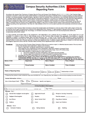 Fillable Online titleix sfsu Campus Security Authorities CSA Reporting Form Fax Email Print ...