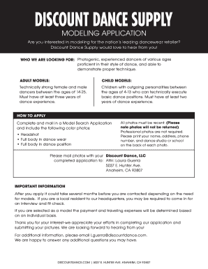 Fillable Online Modeling Application - Discount Dance Supply Fax Email ...