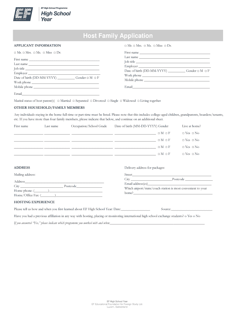 Fillable Online Host Family Application - bsummerhillathlonebbcomb Fax ...