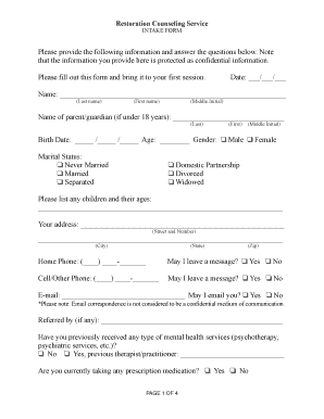 Fillable Online Intake bformbpages - Restoration Counseling Service Fax ...