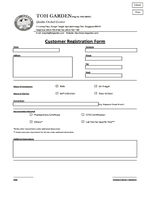 Fillable Online Customer Registration Form - Toh Garden Fax Email Print ...