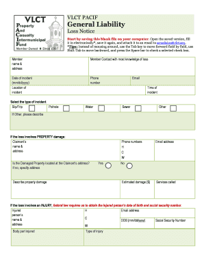 Fillable Online vlct VLCT PACIF General Liability Loss Notice Start by ...