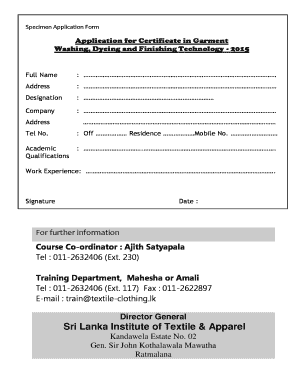 Fillable Online textile-clothing Application for Certificate in Garment ...