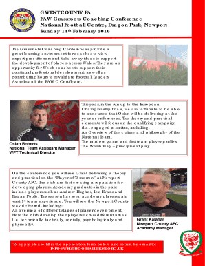 Fillable Online GWENT COUNTY FA FAW Grassroots Coaching Conference Fax ...