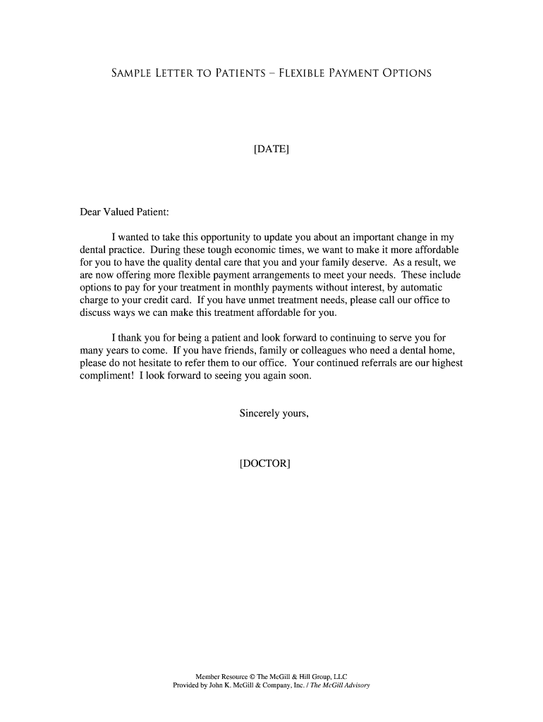 Fillable Online Sample Letter to Patients Flexible Payment Options Fax ...