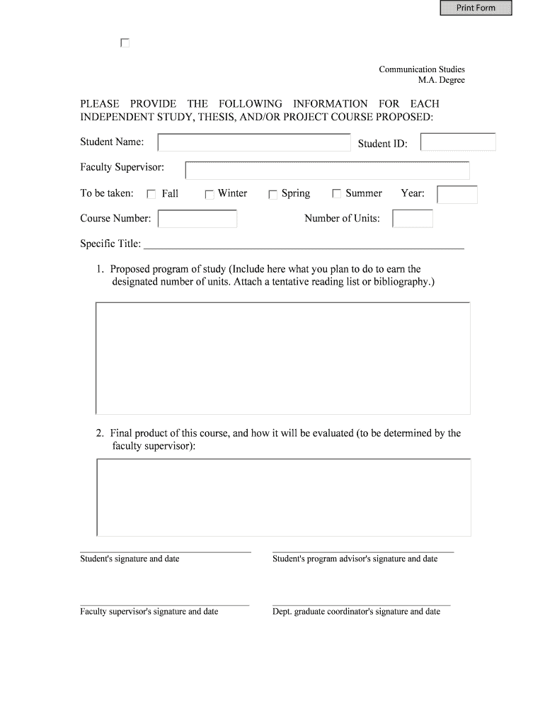 Fillable Online communication csusb Thesis, Project Independent Study Request - Department of ...