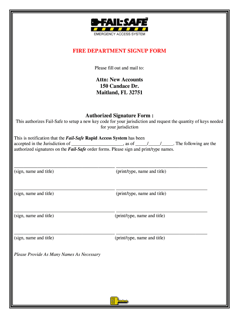 Fillable Online FIRE DEPARTMENT SIGNUP bFORMb Attn New Accounts bb ...