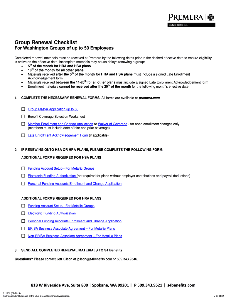 Fillable Online Group Renewal Checklist Fax Email Print - pdfFiller