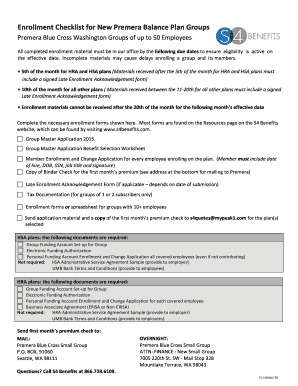 Fillable Online Enrollment Checklist for New Premera Balance Plan ...