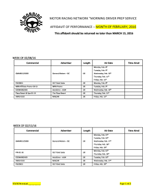 Fillable Online Morning driver prep service affidavit of performance ...