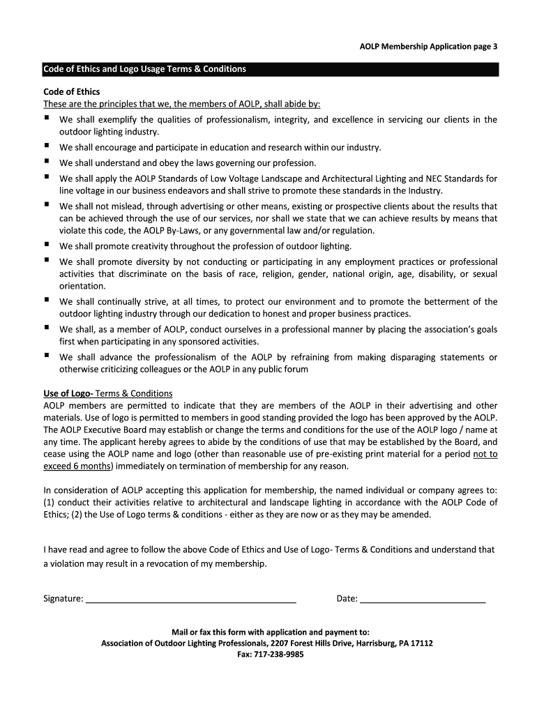 Fillable Online aolponline Code of Ethics and Logo Usage Terms ...