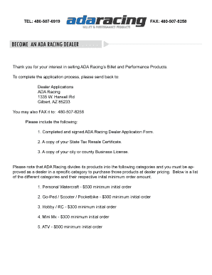 Fillable Online Download the ada racing dealer application Fax Email ...