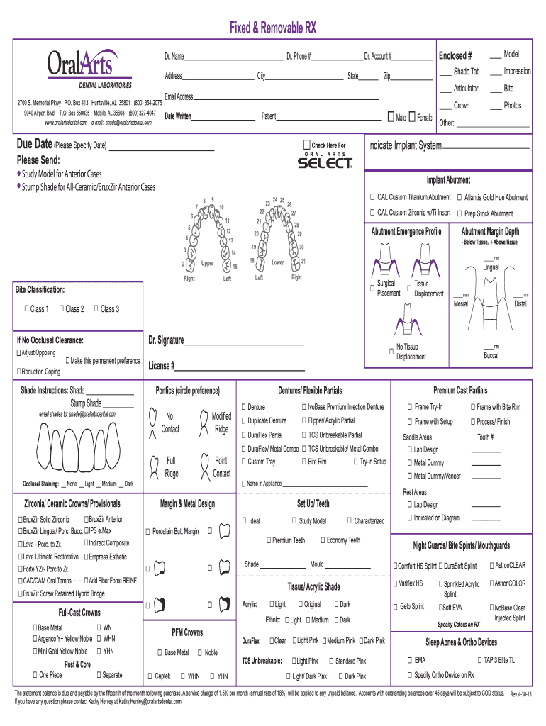 Fillable Online Class 1 Class 2 Class 3 - oralartsdentalcom Fax Email ...