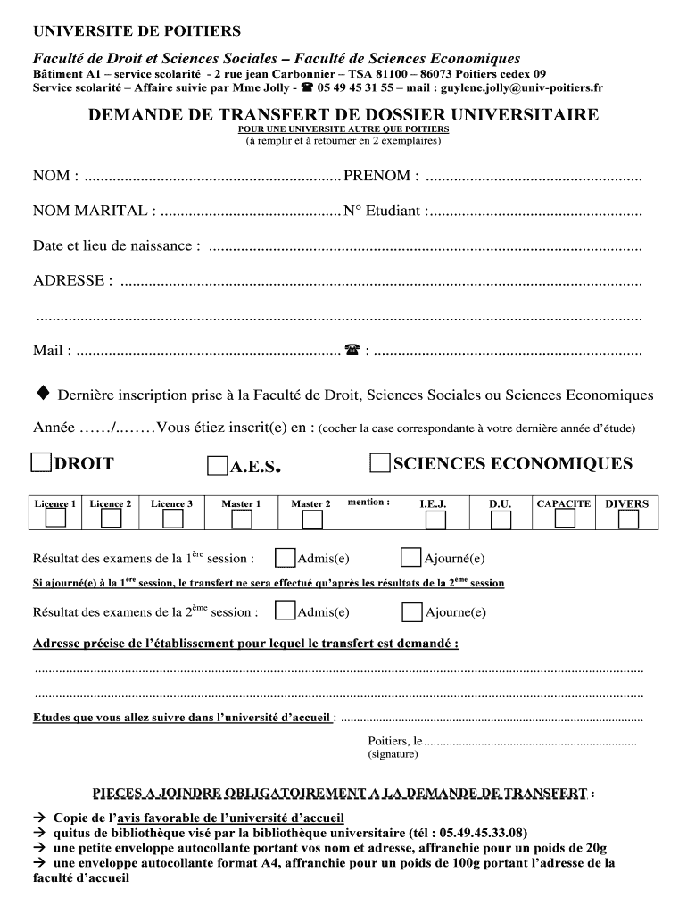 Remplissable En Ligne sceco univ-poitiers Le formulaire t l charger PDF - 110 Ko - Facult de ...