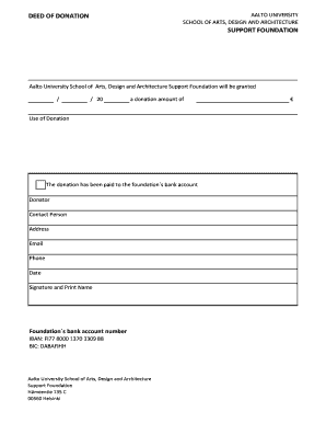 Fillable Online arts aalto DEED OF DONATION SUPPORT FOUNDATION - Aalto ...