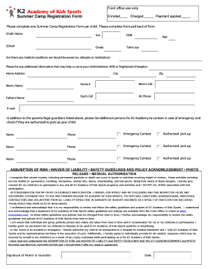 Fillable Online K2 Front office use only Academy of Kids Sports Summer Fax Email Print - pdfFiller