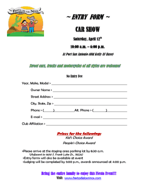 Fillable Online ENTRY FORM CAR SHOW - Fiesta de los Nios Fax Email ...