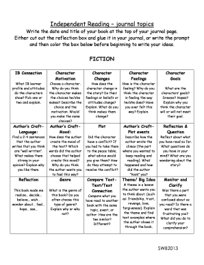 Fillable Online Independent Reading journal topics Fax Email Print ...