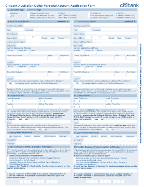 Fillable Online Citibank Australian Dollar Personal Account Application ...