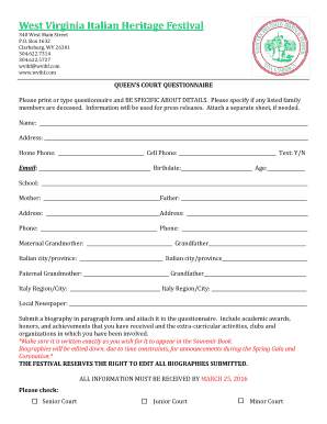 Fillable Online QUEENS COURT QUESTIONNAIRE Fax Email Print - pdfFiller