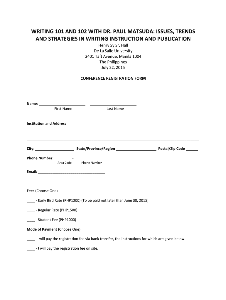 Fillable Online dlsu edu BRegistration Formb - De La Salle University Fax Email Print - pdfFiller