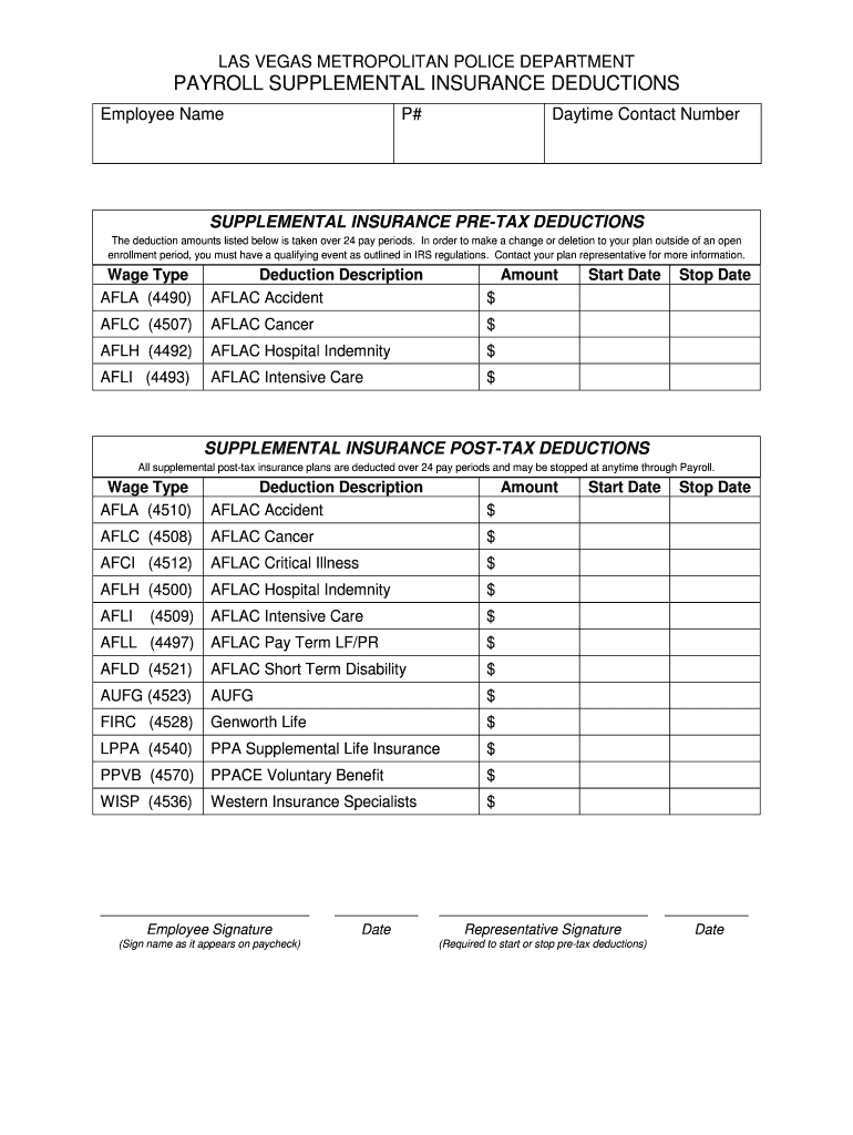 Fillable Online Payroll supplemental insurance deductions - Western ...