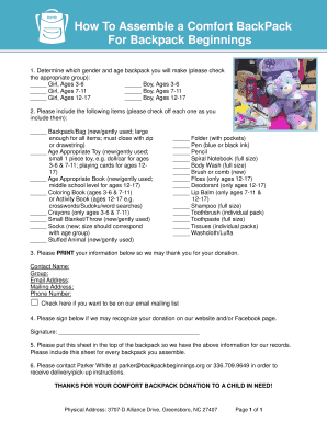 Fillable Online backpackbeginnings How To Assemble a Comfort BackPack For Backpack Beginnings ...