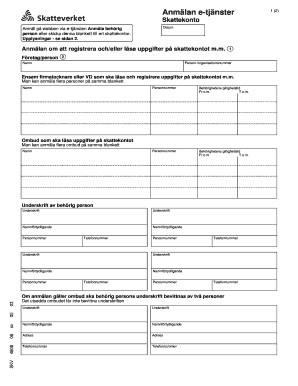 Fillable Online elegnamnden Anmlan e-tjnster Skatteverket Skattekonto Fax Email Print - pdfFiller