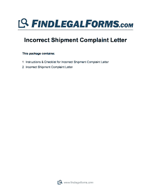 Fillable Online Incorrect Shipment Complaint Letter - FindLegalForms ...
