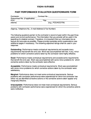 Fillable Online VA244-16-R-0635 PAST PERFORMANCE EVALUATION ...