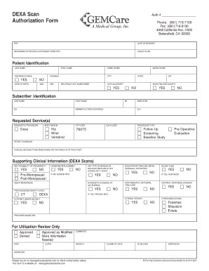 Fillable Online Dexa bScan Auth Formbpmd - Managed Care Systems Fax ...