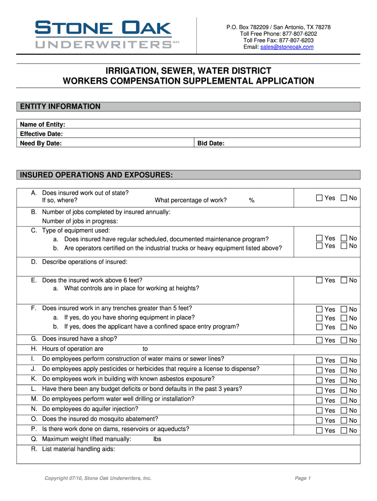 Fillable Online Irrigation Sewer Water Districts Suppl App 07 29 2010 ...