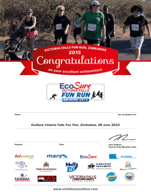 Fillable Online 2015 Victora Falls Marathon Fun Run Certificate - Vic ...