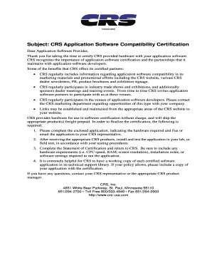 Fillable Online Subject CRS Application Software Compatibility ...