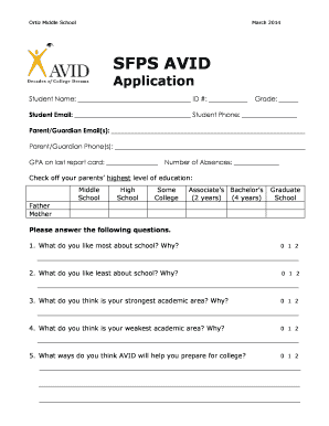 Fillable Online sfps SFPS AVID Application Fax Email Print - pdfFiller